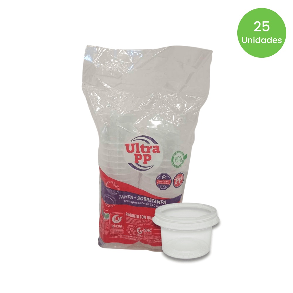Pote 140ml com tampa PP transparente Ultratherm com 25 unidades ...