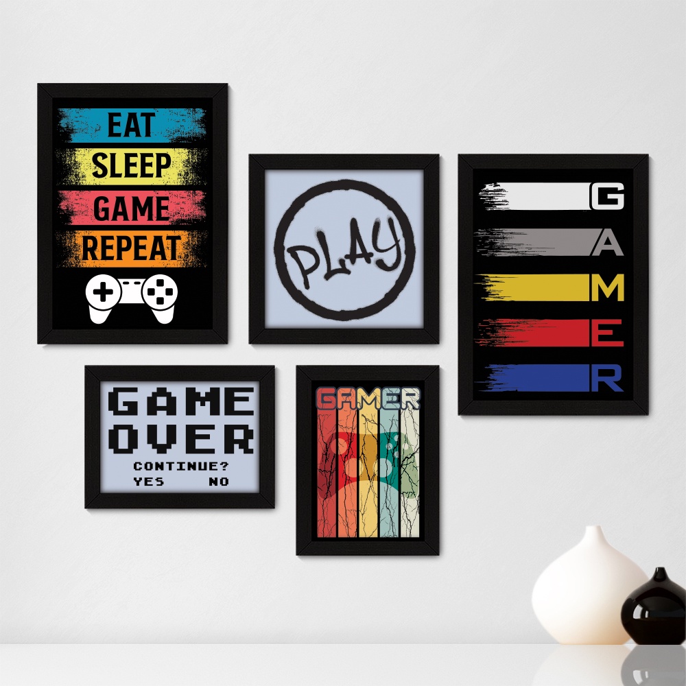 Kit Com 5 Quadros Decorativos - Gamer - Video Game - 174kq01 | Shopee ...
