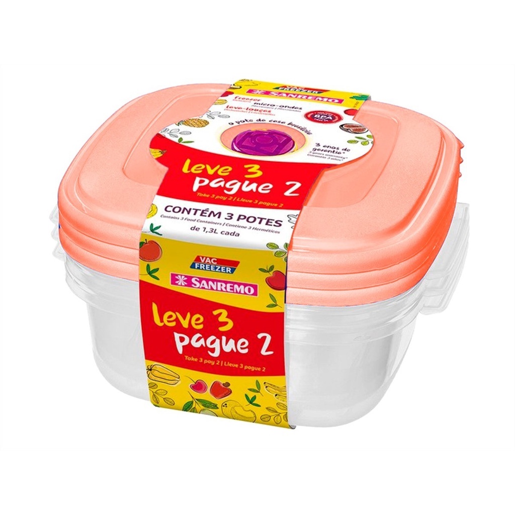 Kit 3 Potes Quadrado Plastico Sanremo | Shopee Brasil