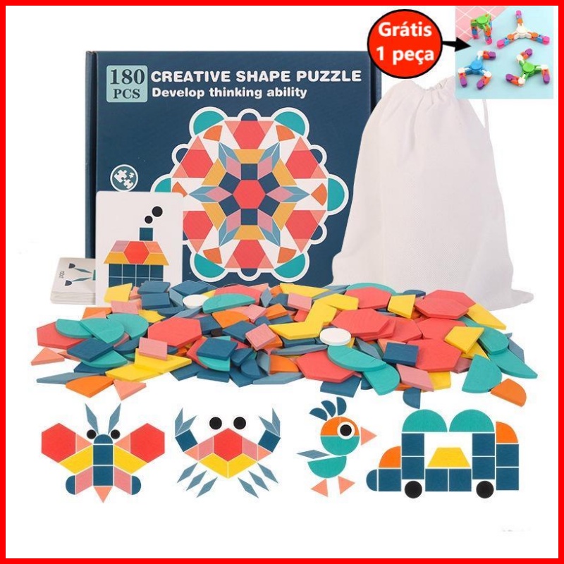 180 Peças Crianças Puzzles De Madeira 3D Geométrica Forma Tangram ...