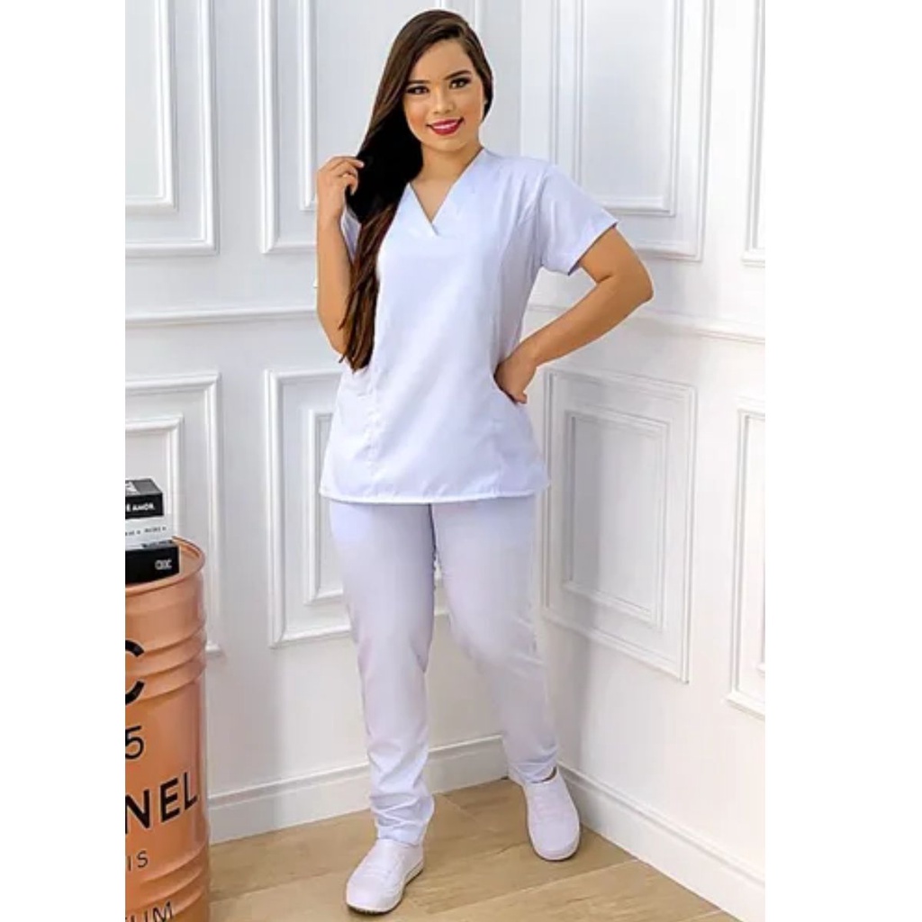 Pijama hospitalar Scrub conjunto Branco | Shopee Brasil