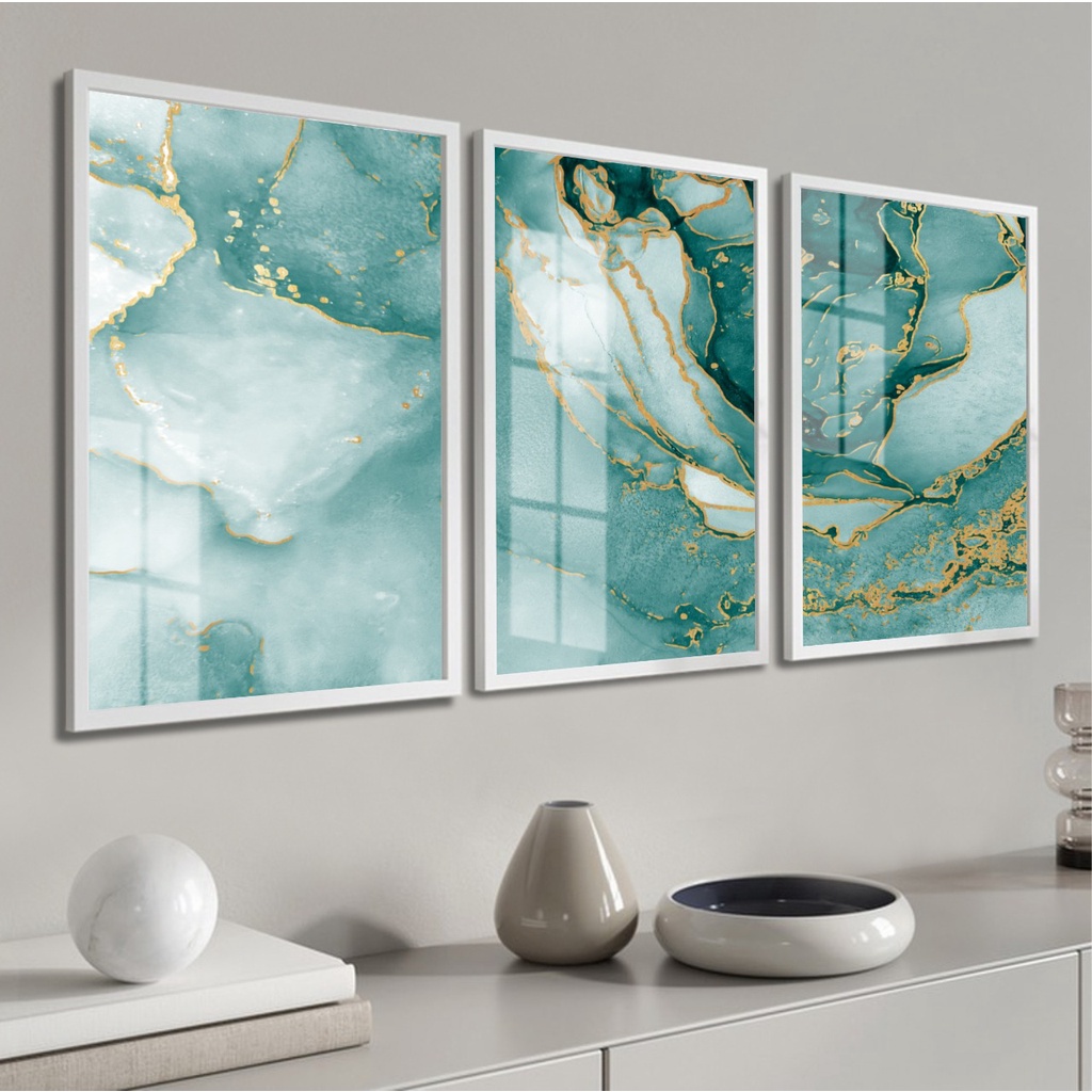 Kit 3 Quadro Decorativo Abstrato Clean Moldura E Vidro Sala Quarto ...