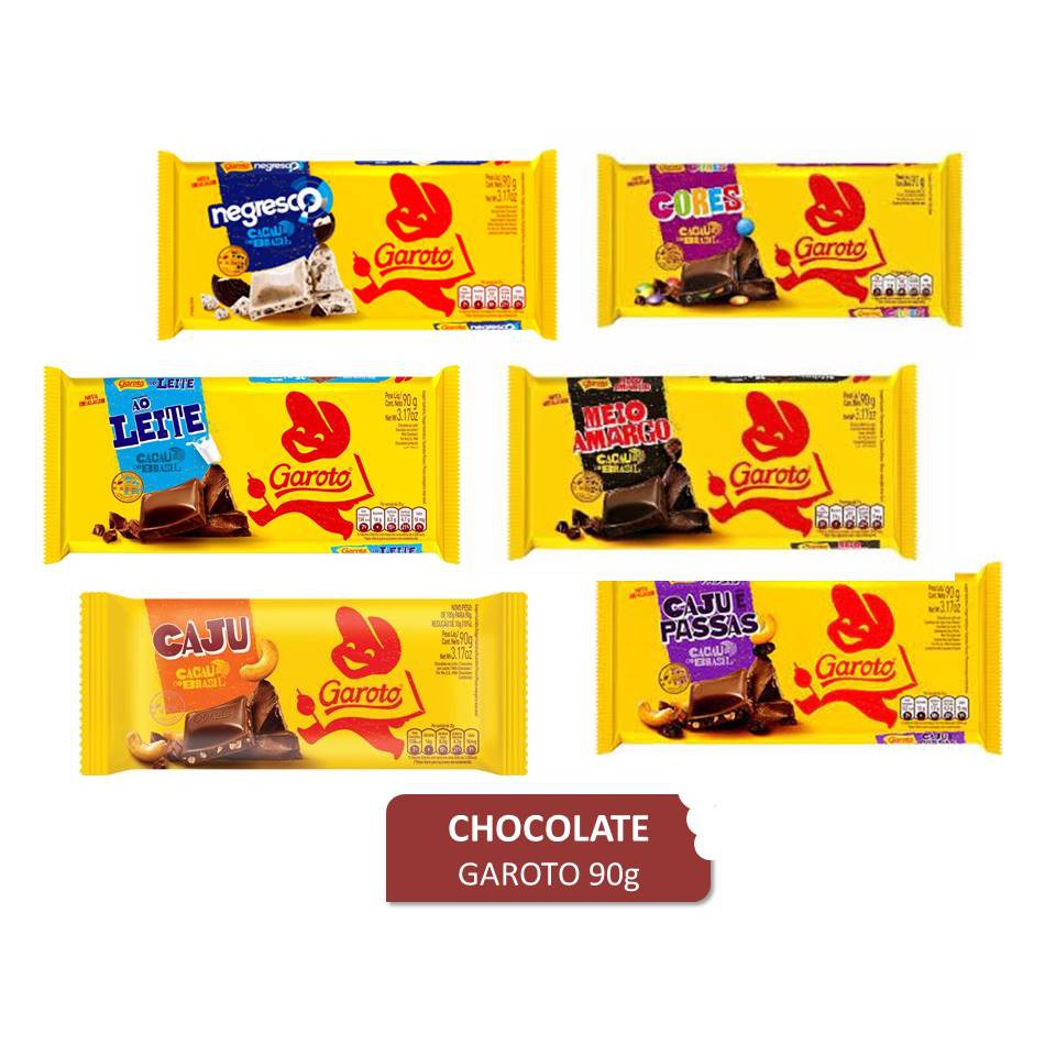 Chocolate Garoto Barra 90g - Unid - Diversos Sabores | Shopee Brasil