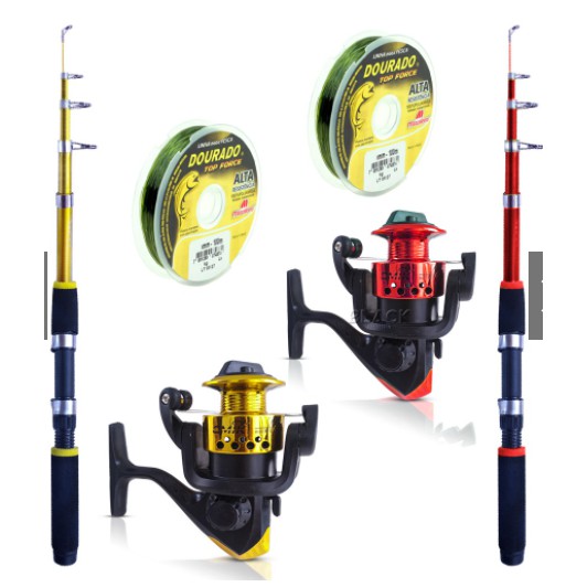 2 Kit De Pesca Vara e Molinete - 2 Vara 1,70M Telescópica e 2 Molinete Mais 200 Metros Linha já ...