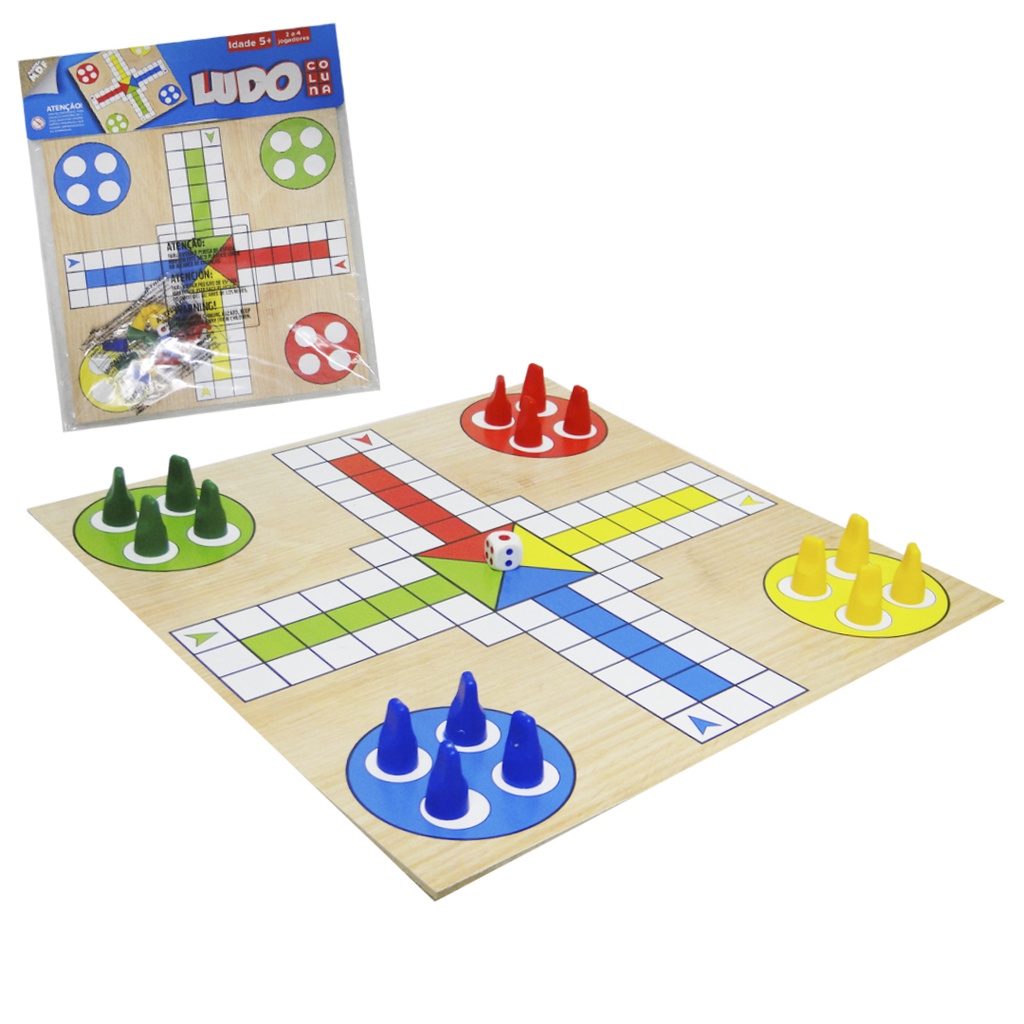 Jogo Ludo Com Tabuleiro De Madeira MDF + 1 Dado e 16 Pinos Educativo ...