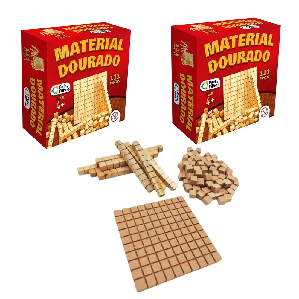 Kit Com 2 Material Dourado Madeira 111 Pçs Didatico Educativo | Shopee ...