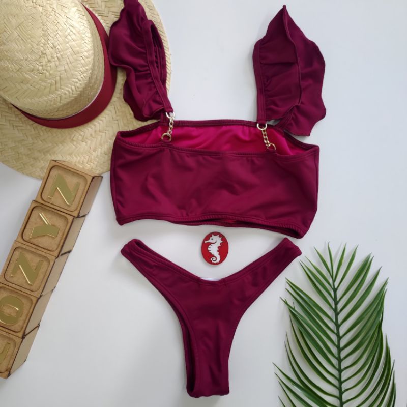 Biquini Top Faixa Asa Delta Babado Shopee Brasil