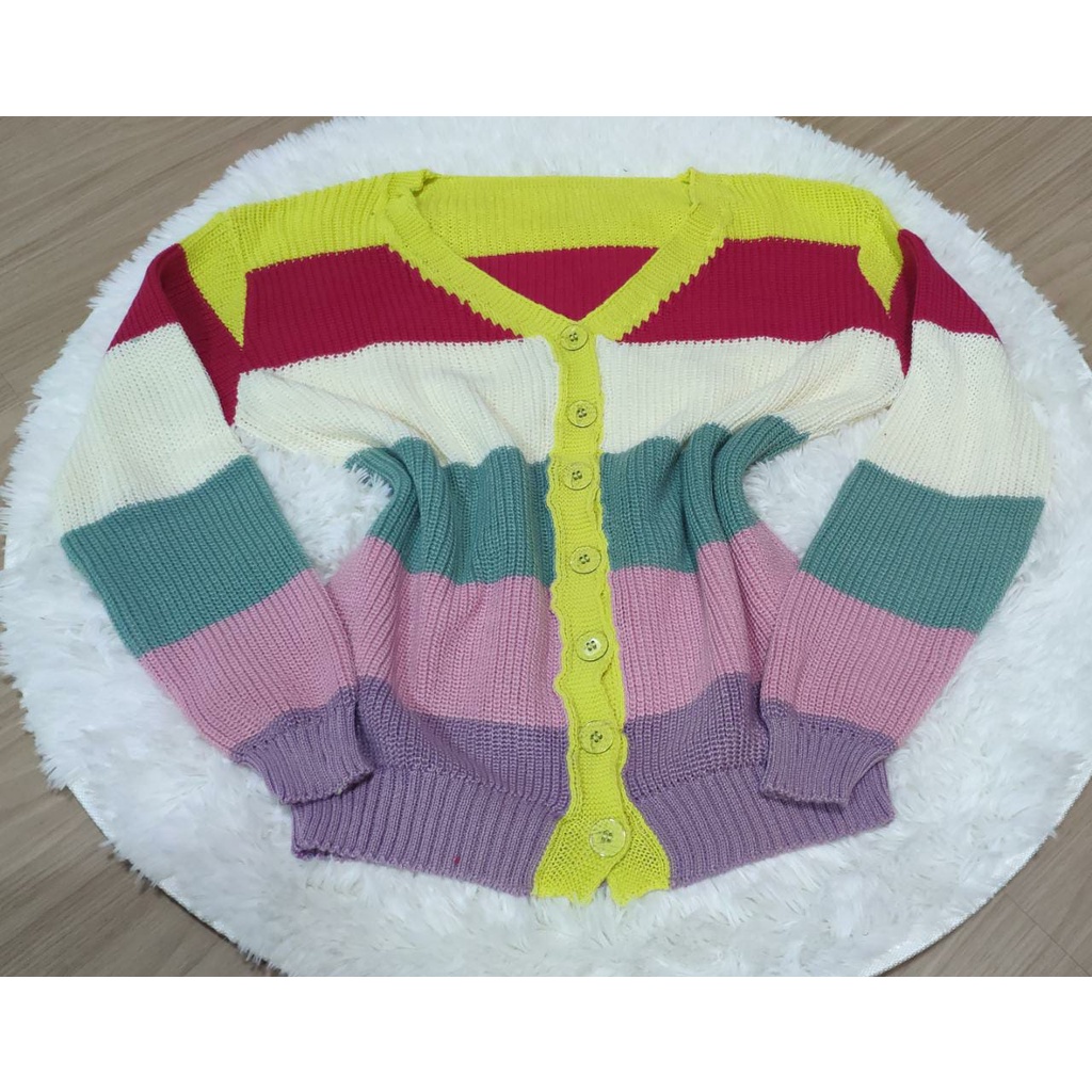 Casaco grande com listras tricot plus size feminino colorido manga ...