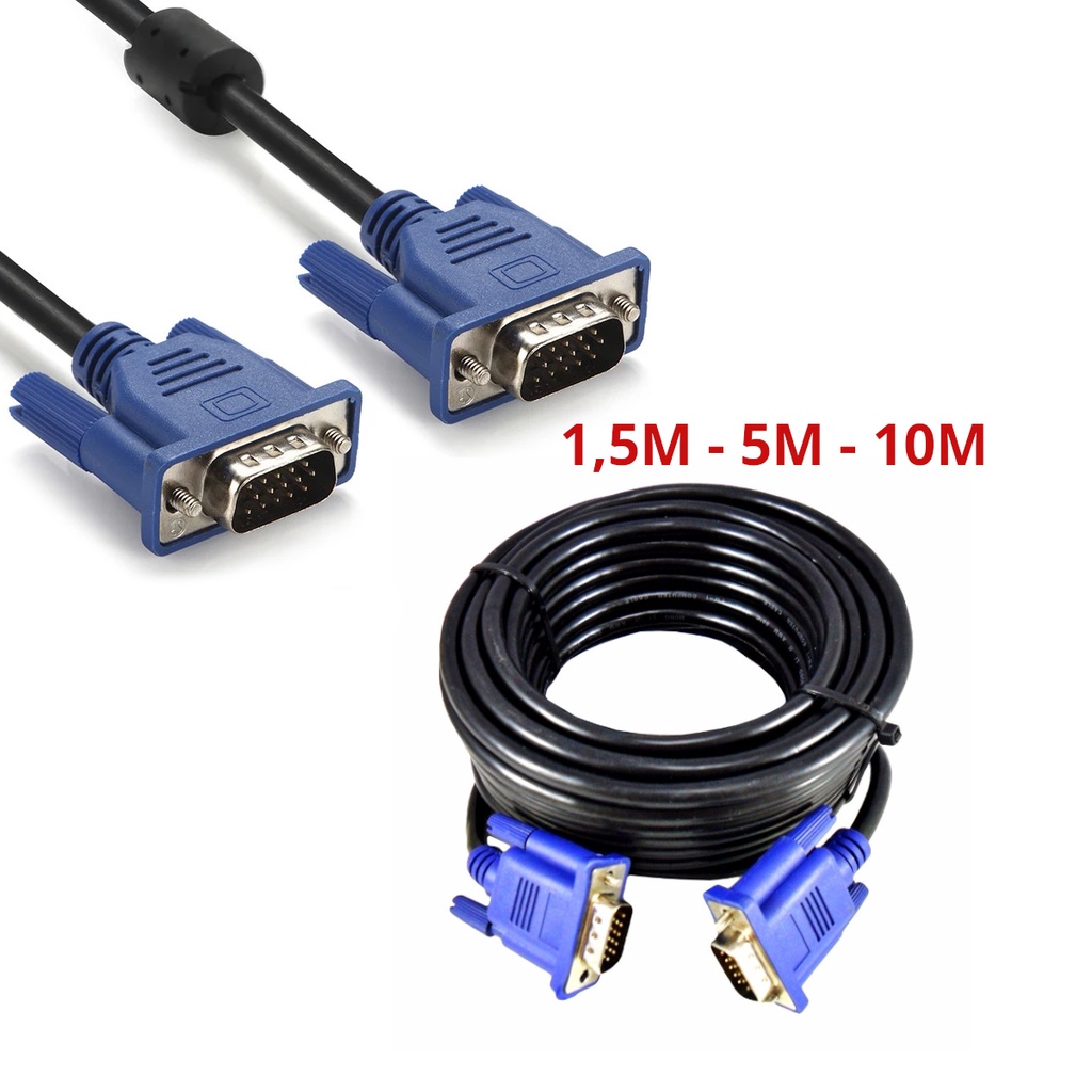 Cabo VGA 1,5M, 5M, 10M Metros Blindado Para PC Monitor Projetor | Shopee Brasil