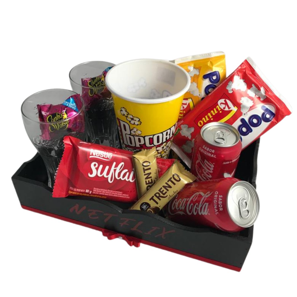 Kit Pipoca Netflix Com Chocolates Coca Cola Mais Copos Vidro | Shopee ...
