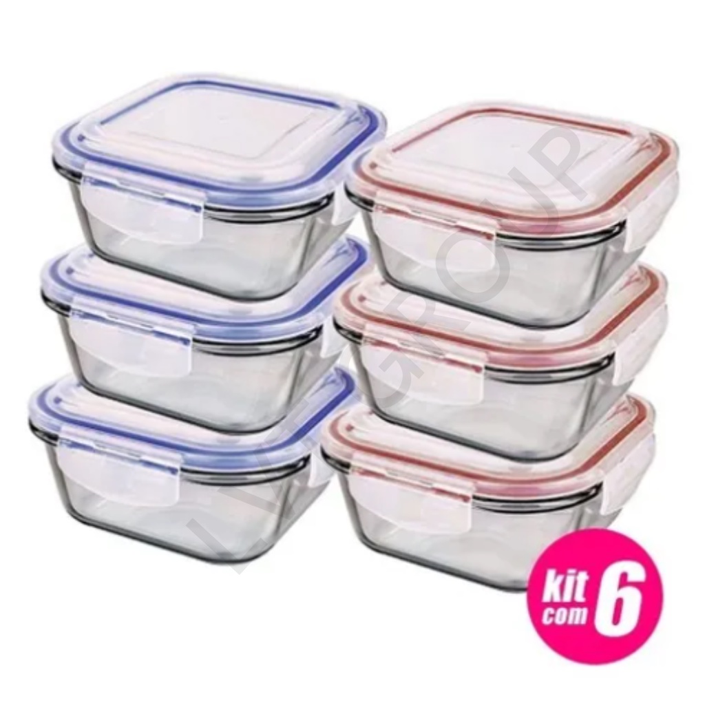 Kit Com 6 Potes Hermeticos Marmitas Vasilha De Vidro Com Tampa 800ml ...