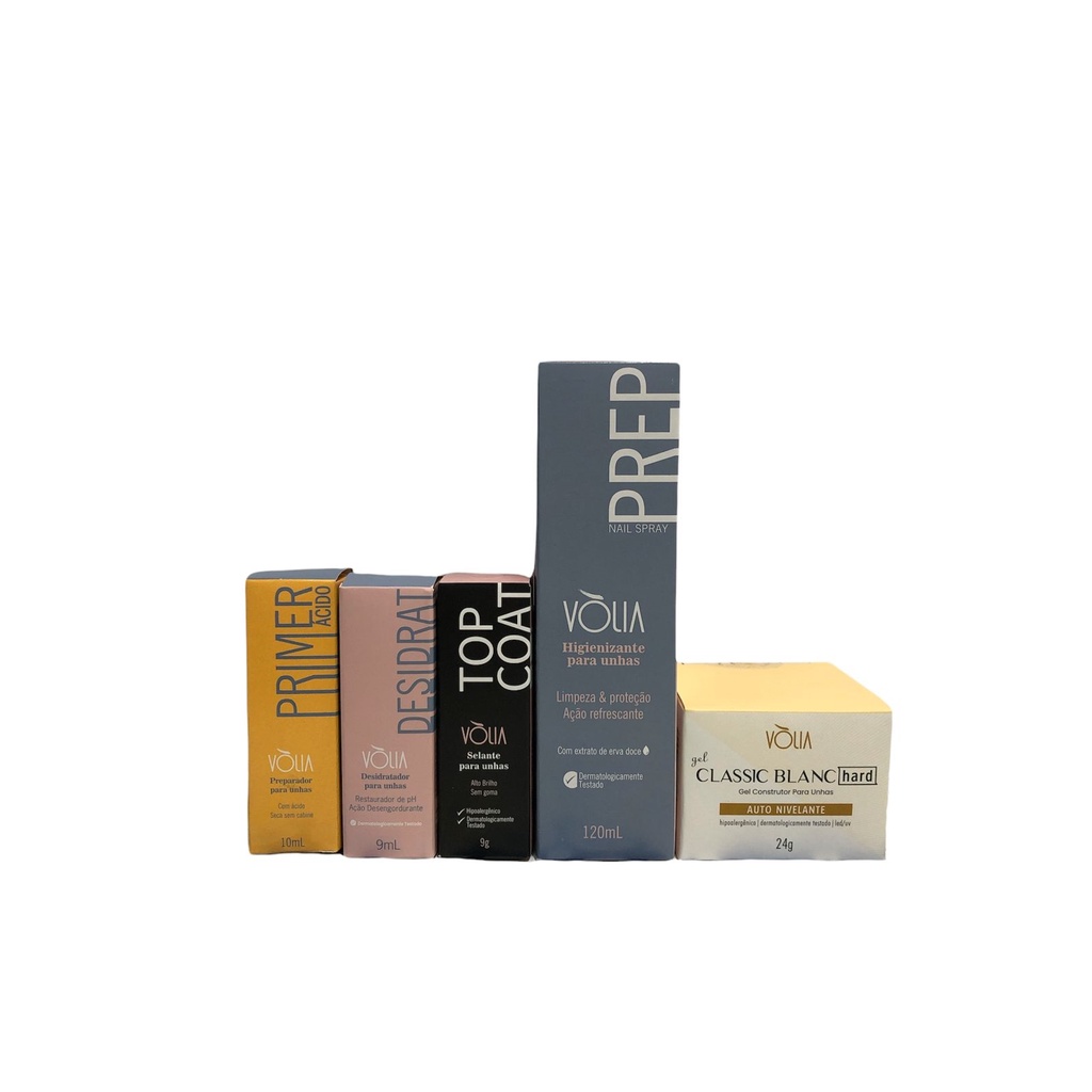 Kit Volia Primer Acido Desidrat Prep 120ml Top Coat a Sua Escolha Gel a ...