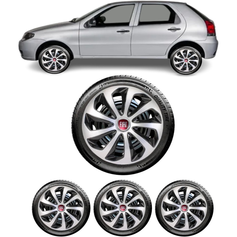 Calota Esportiva Aro 13 Prata/ Preto Fiat Palio 97 até 2013 | Shopee Brasil