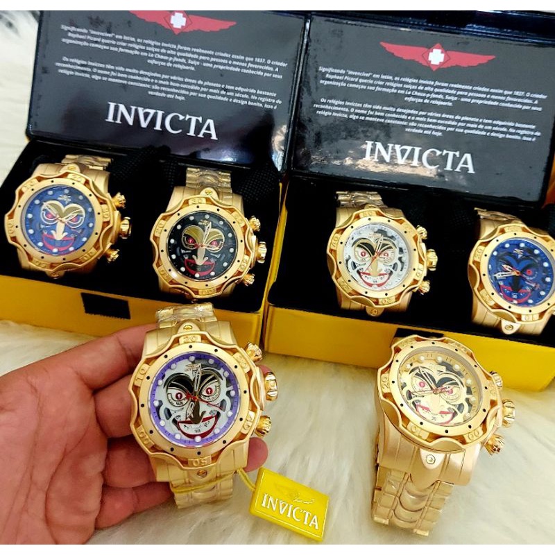 Relógio Masculino Dourado Caixa Alta Invicta Joker coringa luxo pesado ...