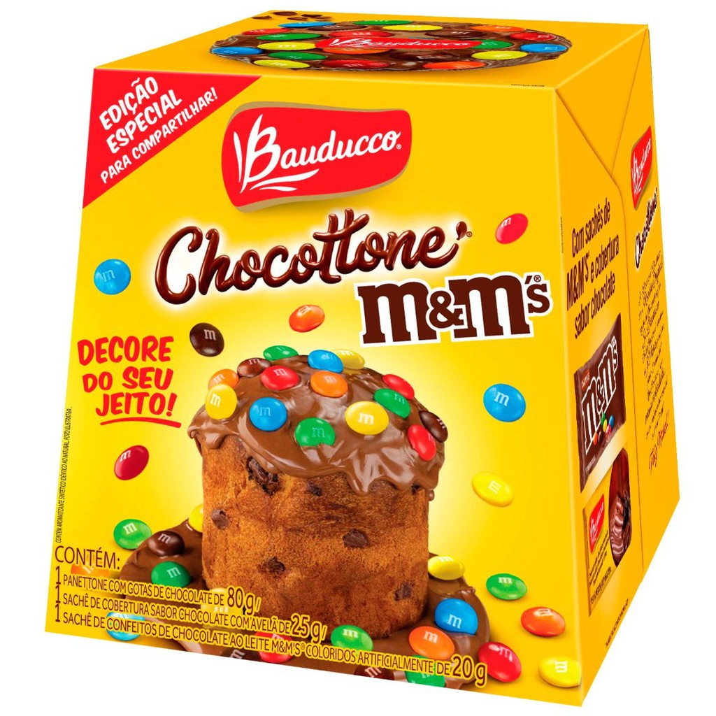 Mini PANETTONE M&M com GOTAS DE CHOCOLATE de 80g - BAUDUCCO | Shopee Brasil