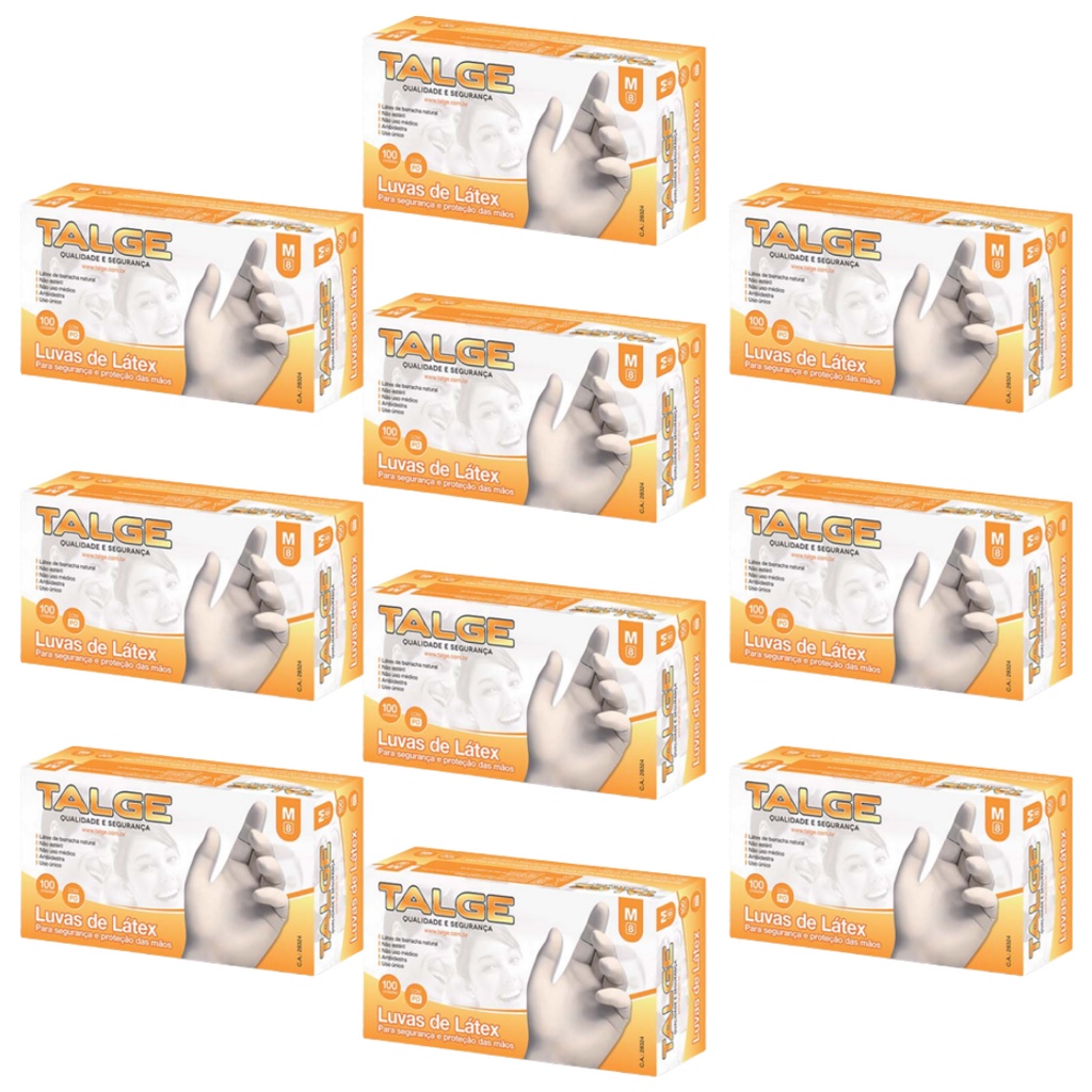 Kit 10 Caixas Luva Latex Com Po M 1000 Unidades - Talge | Shopee Brasil