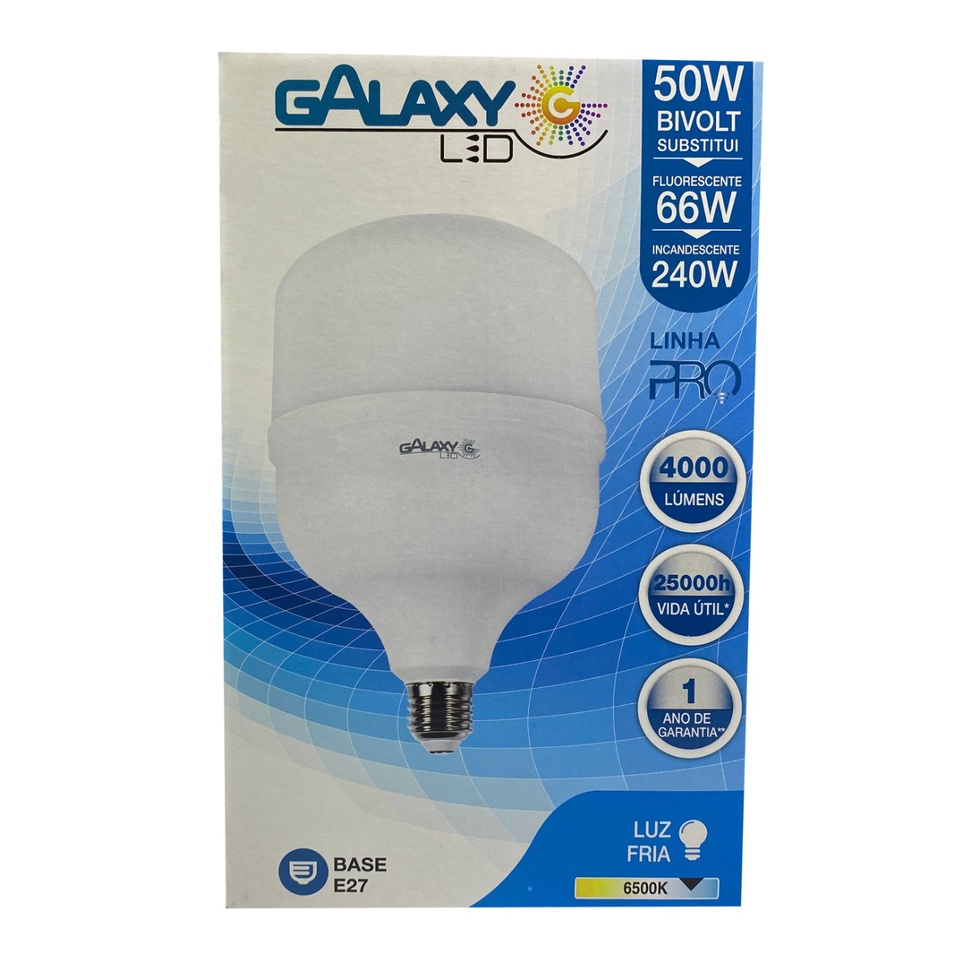 LÂMPADA LED BULBO 50W 6500K BIVOLT GALAXY LED CERTIFICADA INMETRO SELO PROCEL SUPER ECONOMICO ...