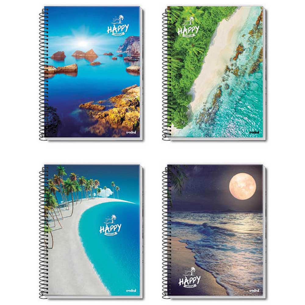 Caderno Credeal 1X1 Hapyy 96 folhas Universitário Espiral Capa Dura ...