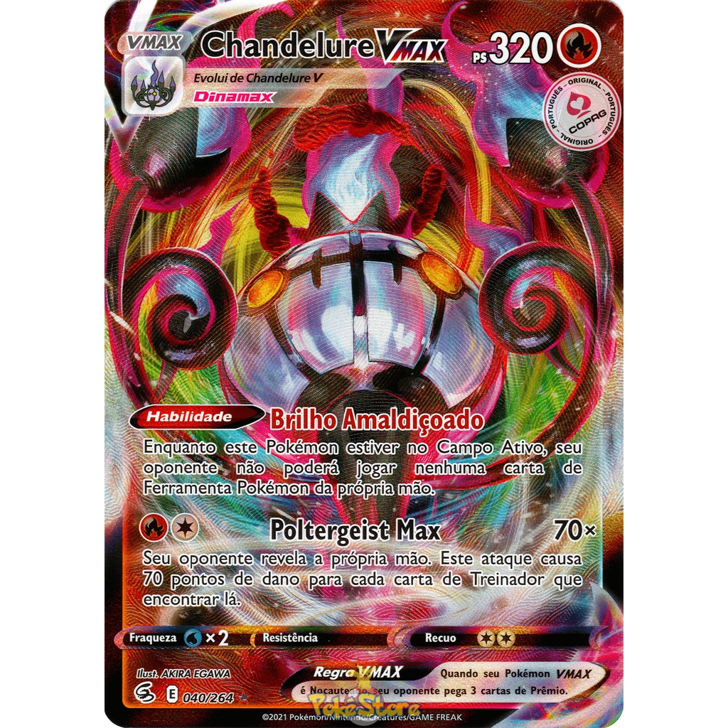 Carta Pokemon Chandelure VMAX Português 040/264 Card Original Copag ...