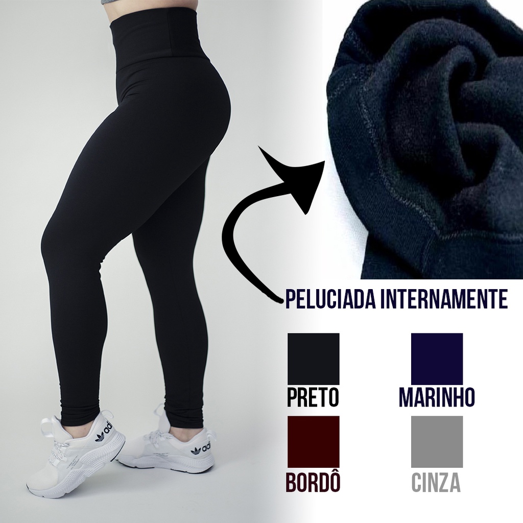 Calça Legging Cos Alto Flanelada Grossa Forrada Peluciada Termica Plus ...