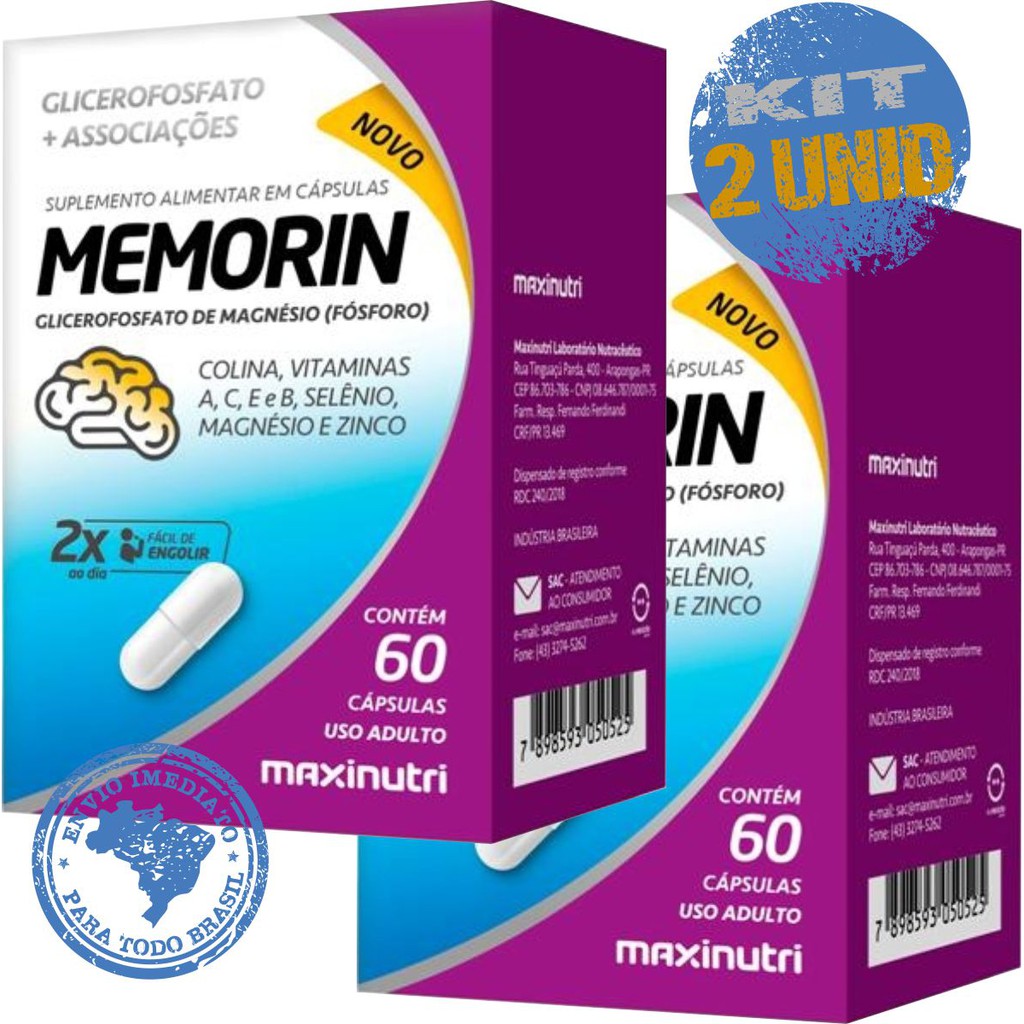 Kit 2 Memorin Fortalece Memoria 120 Cápsulas 790mg - Maxinutri | Shopee ...