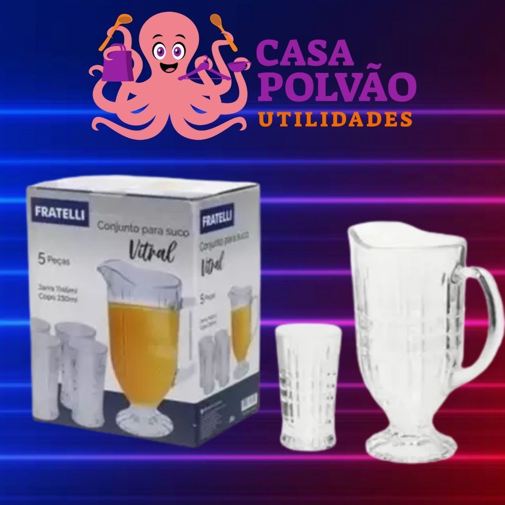 Jarra 1.200ML e 4 Copos 230ML Vitral suco, agua, refrigerante | Shopee Brasil