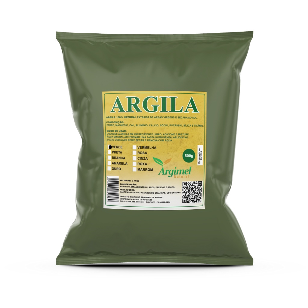 Skin Care Argila Verde 500g Argimel - Para o Corpo, Rosto e Cabelo (100% Natural) | Shopee Brasil