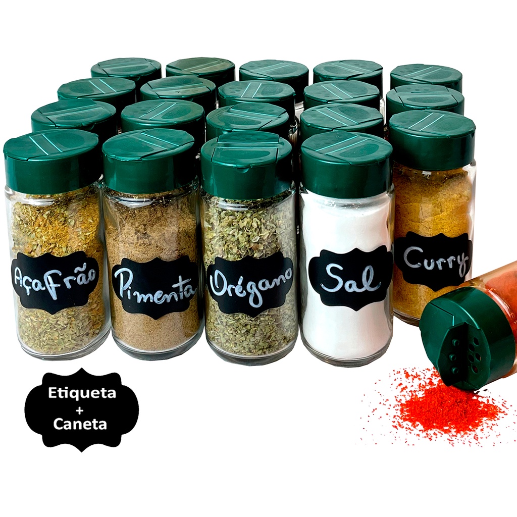 Kit 20 Potes 100ml Para Tempero Com Tampa Dosadora Dupla + Etiqueta e ...