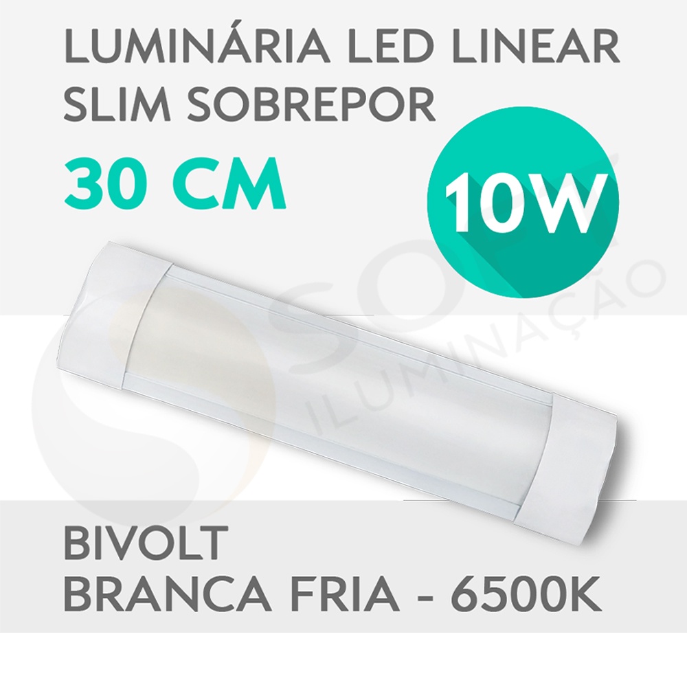 KIT 3 Luminárias Linear LED SLIM Sobrepor 10W 30cm BIVOLT 6500K - Tipo Calha | Shopee Brasil
