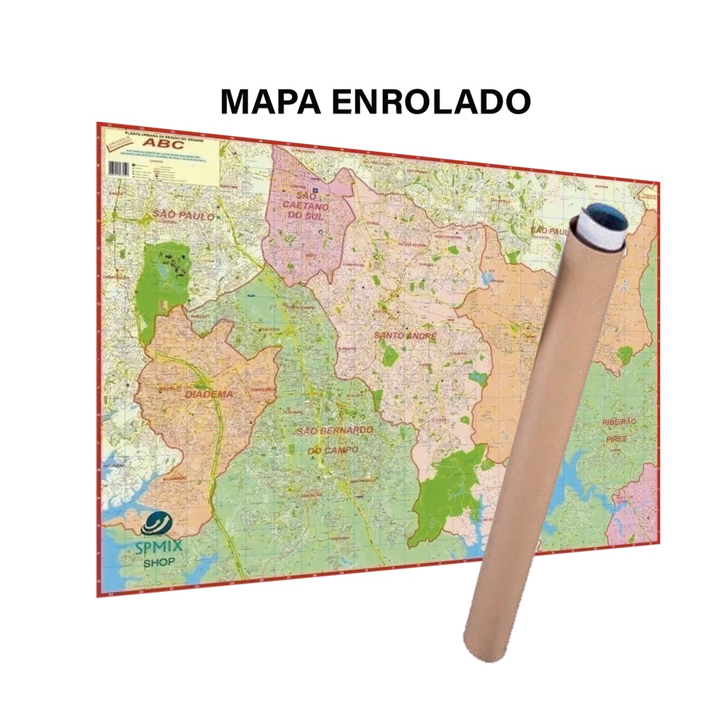Mapa SP Região do ABC Enrolado Laminado Gigante 120x90cm - Atual ...