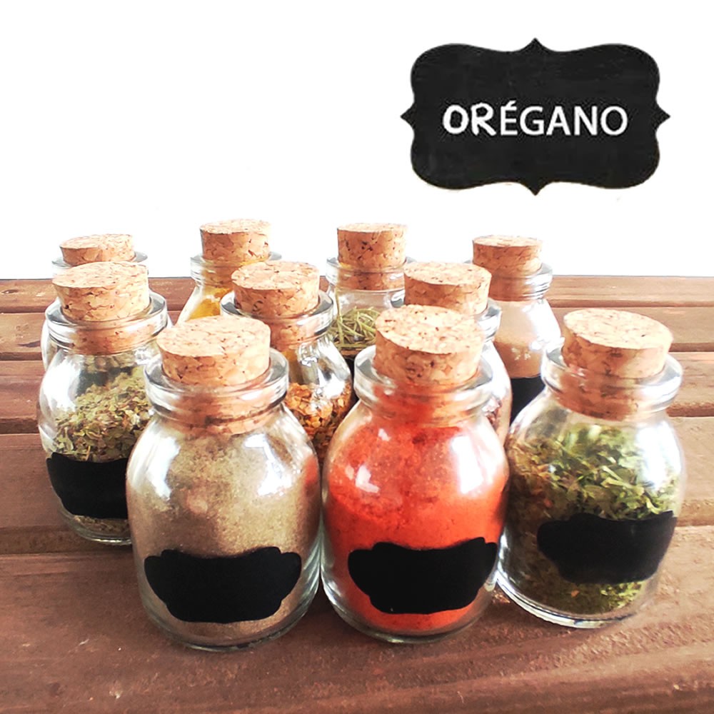 Kit 10 Potes Tempero de Vidro c/ Rolha + Etiquetas Lousa - Corre Que Ta ...