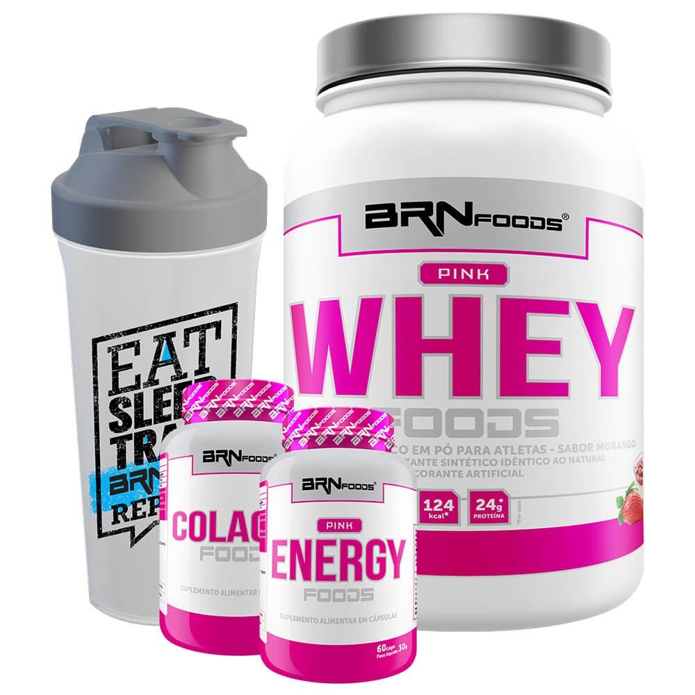 Kit Pink Whey 900g + Colagen Powder 200g + Pink Energy 60caps ...