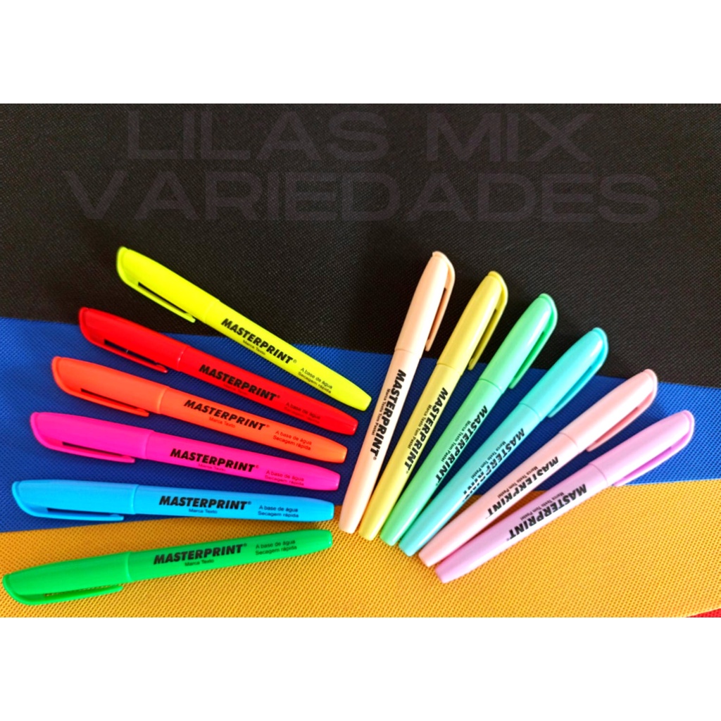 Kit Marca Texto com 12 unidades Masterprint(6 Neon + 6 pastel) | Shopee ...