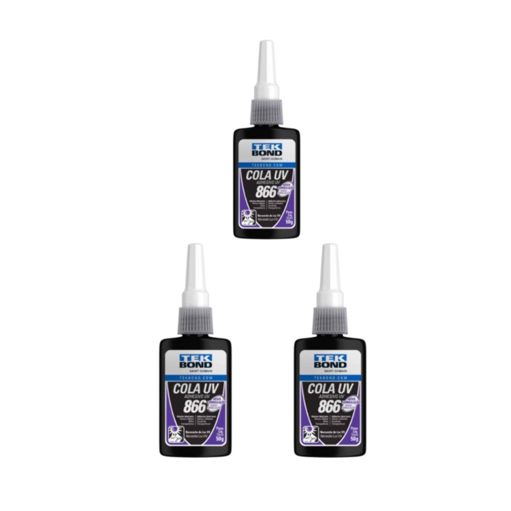 3 Cola Adesivo UV Ultravioleta Tekbond 866 Para Vidro 50g | Shopee Brasil