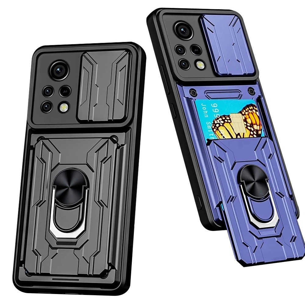 Para POCO X4 Pro 5G Caso Slide Câmera Capa X3 NFC F3 M3 M4 Titular Do Cartão Anel Embalagem ...