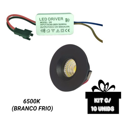 Kit 10 Mini Spot Redondo Led 3w Luz 6500k Preto Embutir Teto | Shopee ...