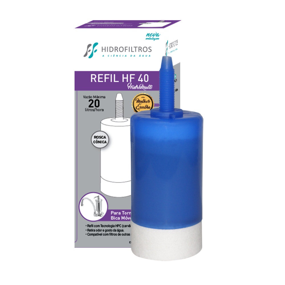 Refil Purificador de Água Hidrofiltros HF40 Rosca Longa Cônica Original ...