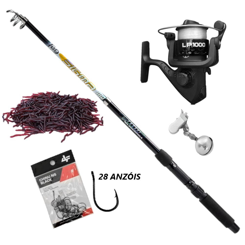 Kit de Pesca Completo 1 Vara 1,80M 1 molinete Anzóis mais Acessórios Tucunaré Tilapia Traíra ...