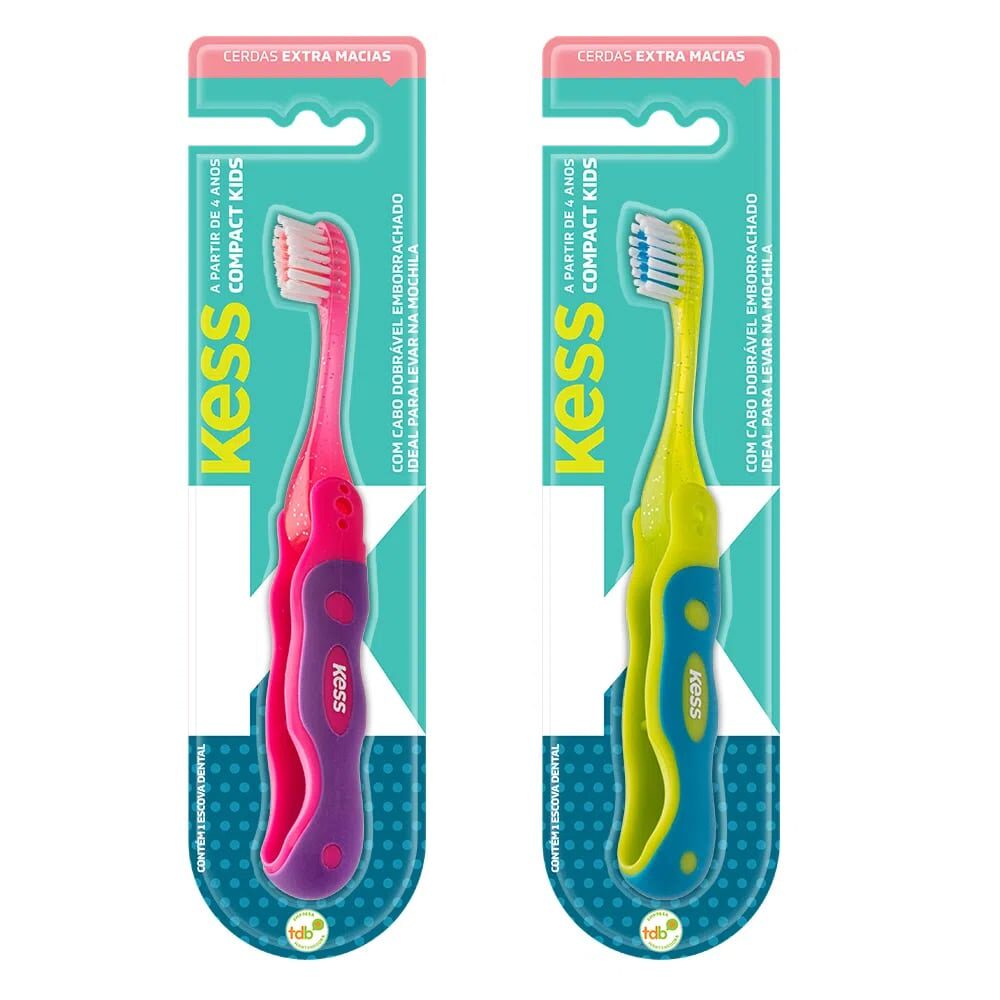 Escova Dental Infantil Kess Compact Kids Rosa e Verde | Shopee Brasil