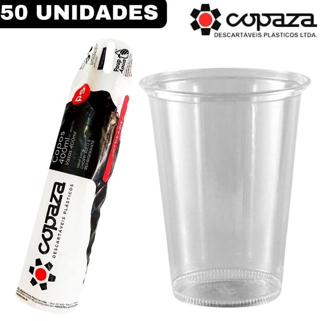 Copo Plástico Descartável Copaza PS Liso Translúcido Suco Chopp Refrigerante - Linha Dia a Dia ...