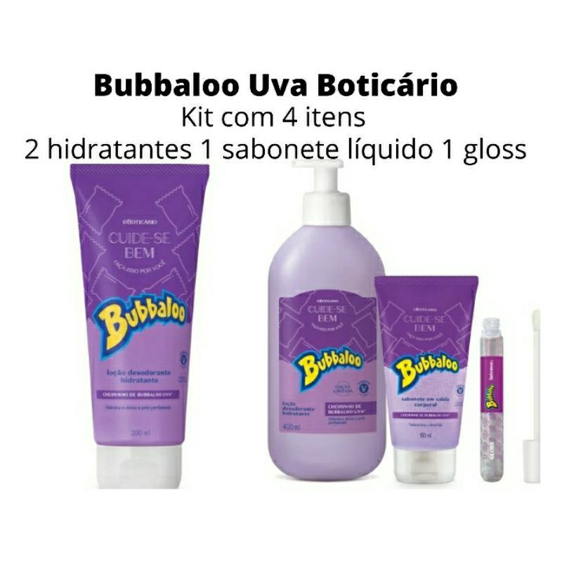 Kit Bubbaloo Uva Boticário | Shopee Brasil