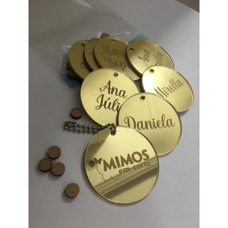 Kit 5 TAGS 5cm Apliques Acrílico Dourado Espelhado Nome Personalizado ...