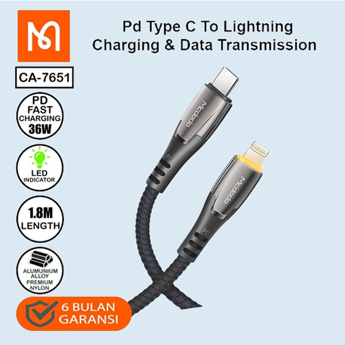 Mcdodo CA-765 Cabo De Dados USB Tipo C Para Relâmpago iPhone iPad PD 36W | Shopee Brasil