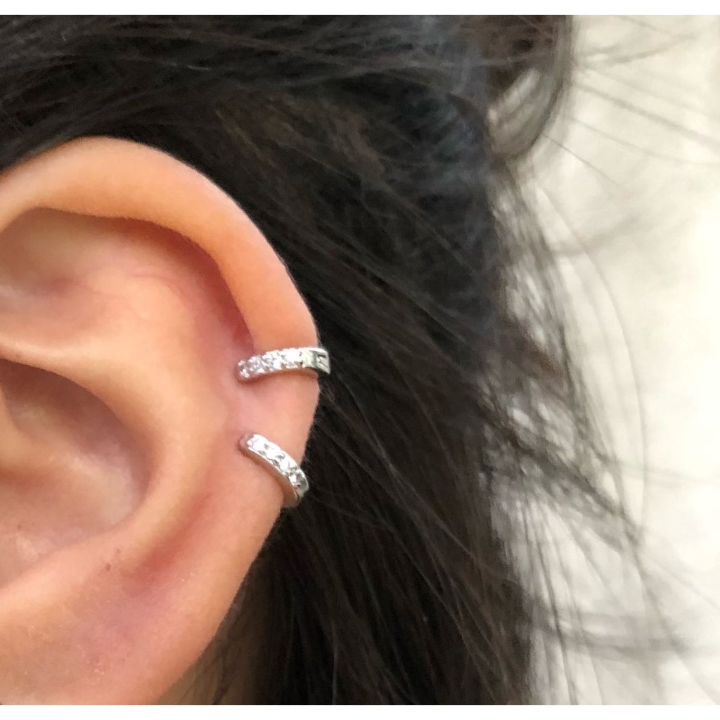 Piercing helix Argola Click Cravejada Prata 925 Legítima 9mm - Unidade ...
