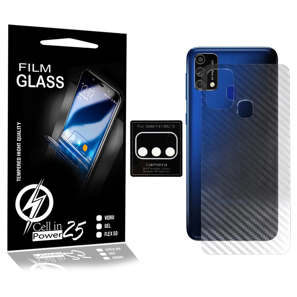 Pelicula de Camera + Pelicula Skin Fibra de Carbono Galaxy M21S F415F ...