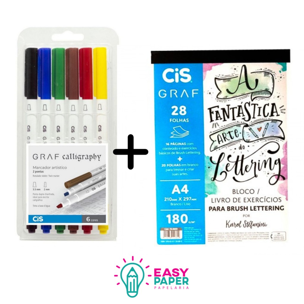 MARCADOR CIS GRAF CALLIGRAPHY + BLOCO DE LETTERING CIS | Shopee Brasil
