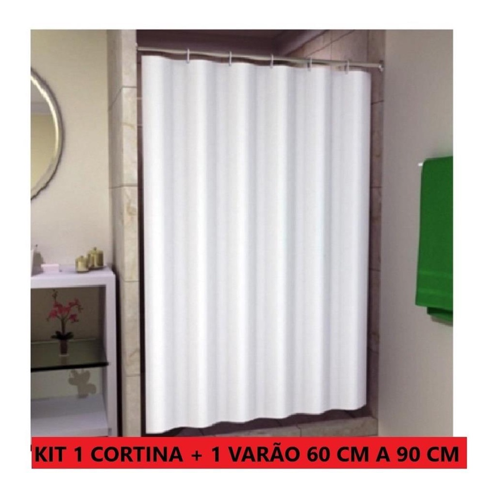 Kit 1 Cortina + 1 Varao Extensivel Box Banheiro 60 A 90cm | Shopee Brasil
