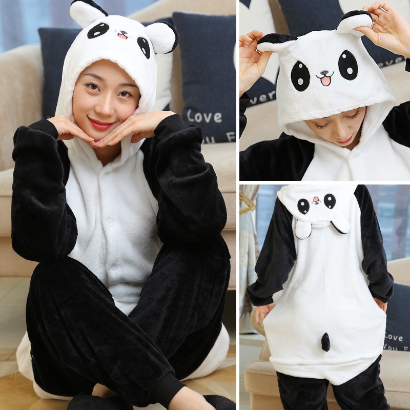 Panda Kigurumi Dinossauro Adultos Ponto Animais Pijama One Piece Trajes ...