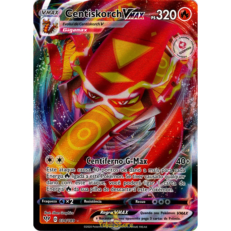 Carta Pokemon Centiskorch VMAX Português 034/189 Card Original Copag ...