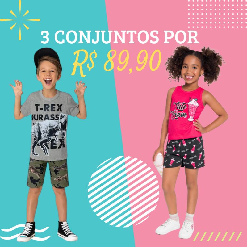 Kit 3 CONJUNTOS, feminino e masculino infantil 01 ao 10 - Roupa ...